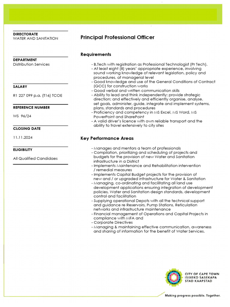 Principal Professional Officer Role | PDF | Recruitment | Wash