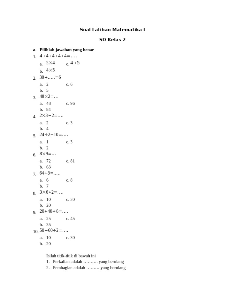 Soal MTK Kls 2 SD | PDF