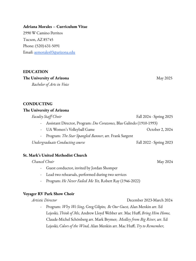 Adriana Morales – CV | PDF | Choir