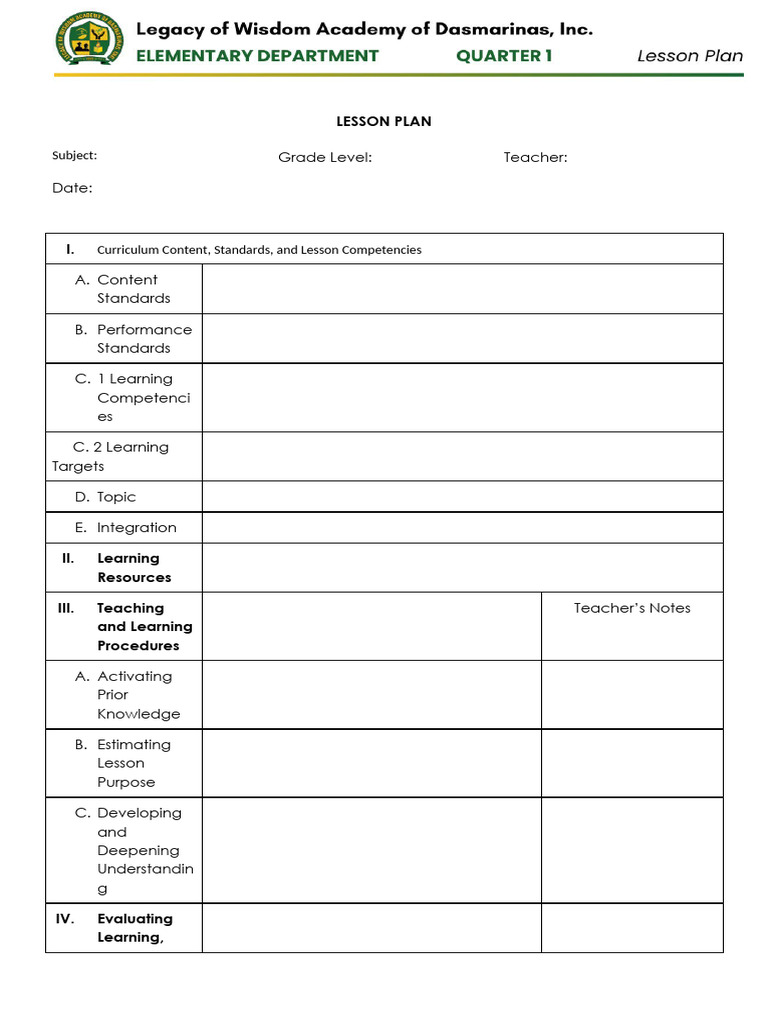 lesson plan elementary | PDF