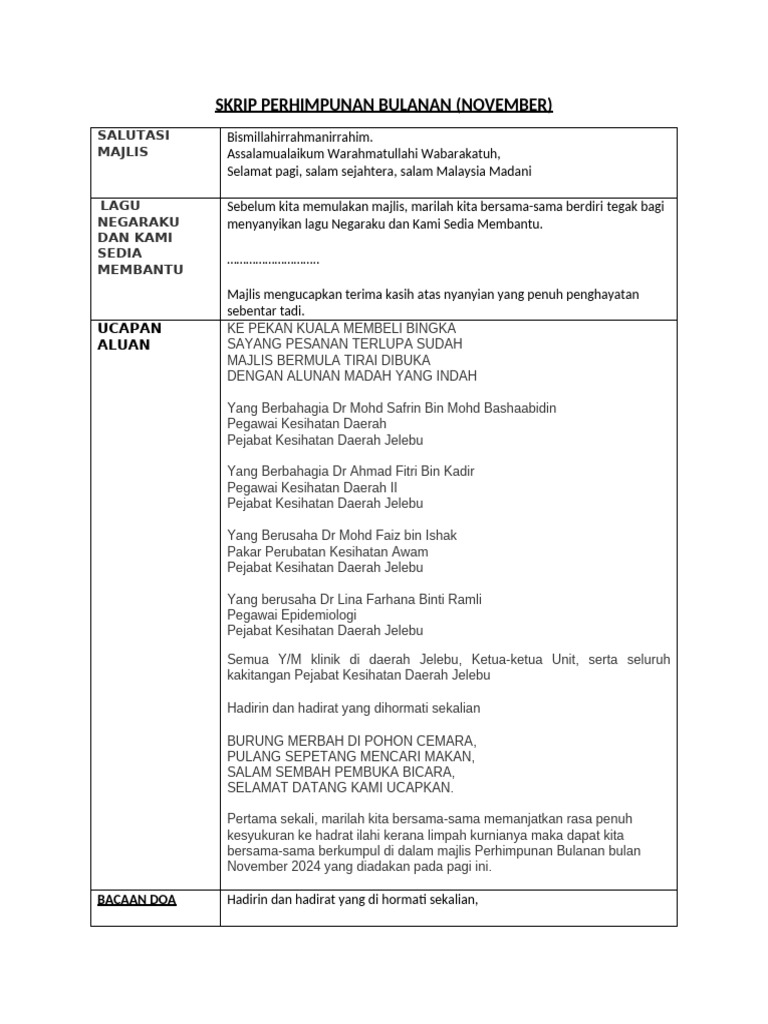Skrip Perhimpunan Bulanan 2024 | PDF