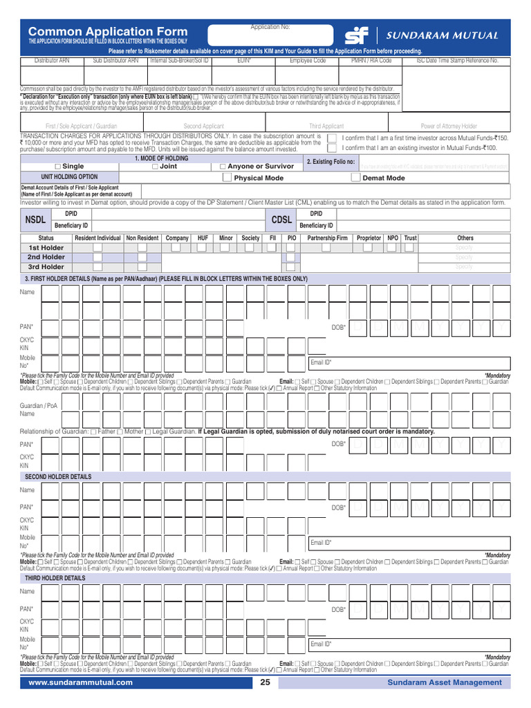 Sundaram Common Application Form | PDF | Cheque | Taxes