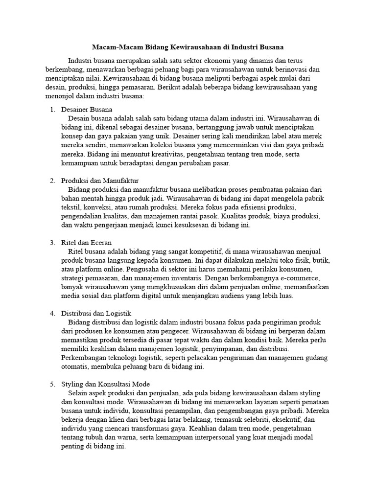 Bidang Kewirausahaan di Busana | PDF