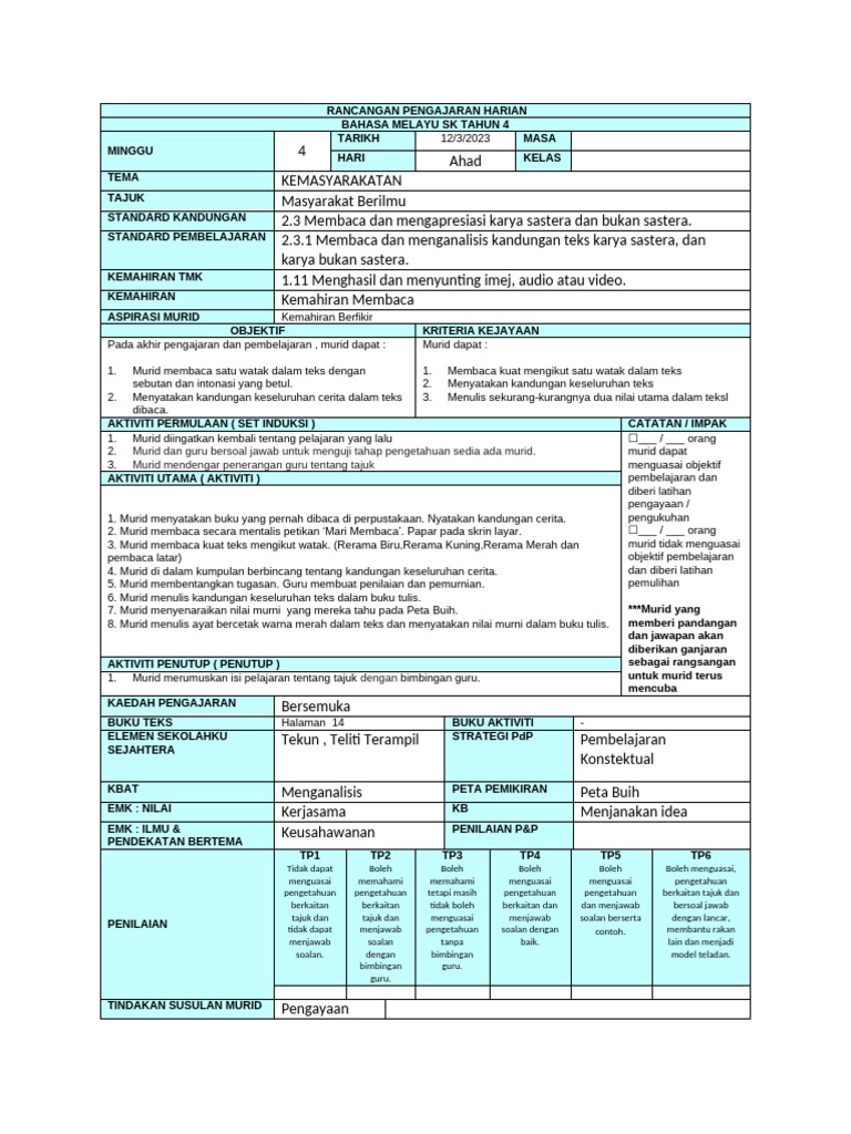 Rph Minggu 4 Bm Sk Thn 4 2024 by Cikgu Gorgeous | PDF