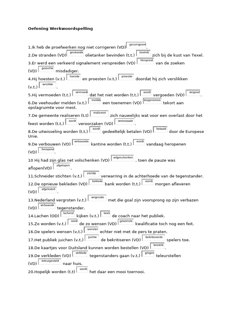 Oefening Werkwoordspelling Hogeschooltaal | PDF