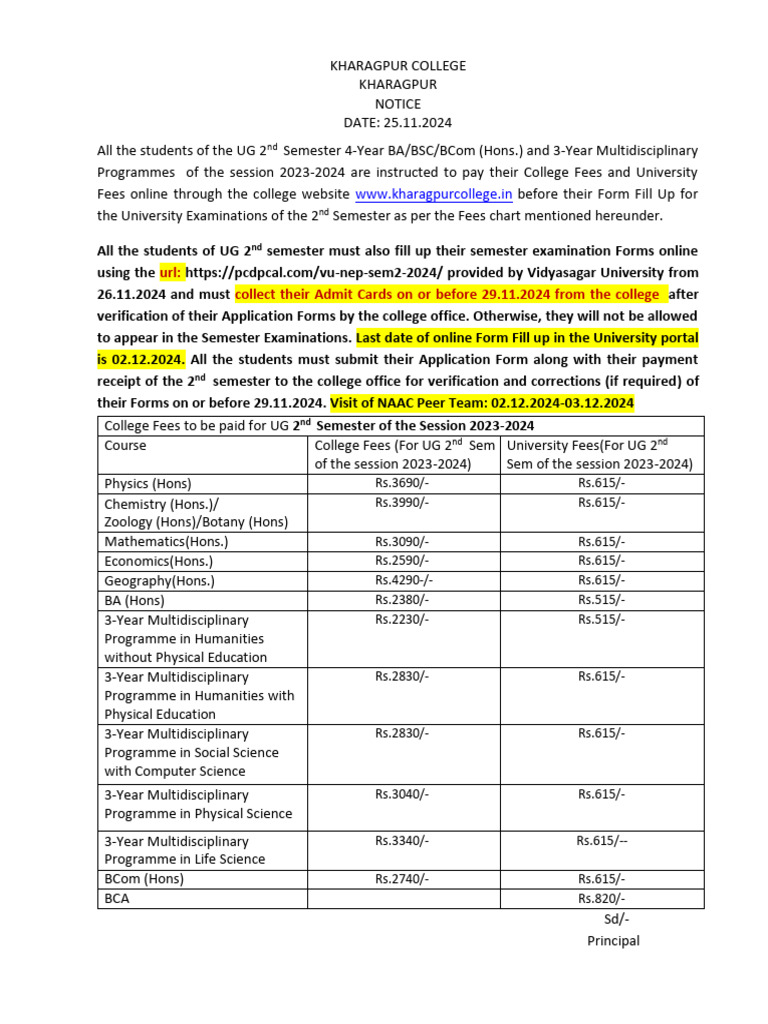UG Semester 2 Fee Payment Notice | PDF | Vocational Education ...