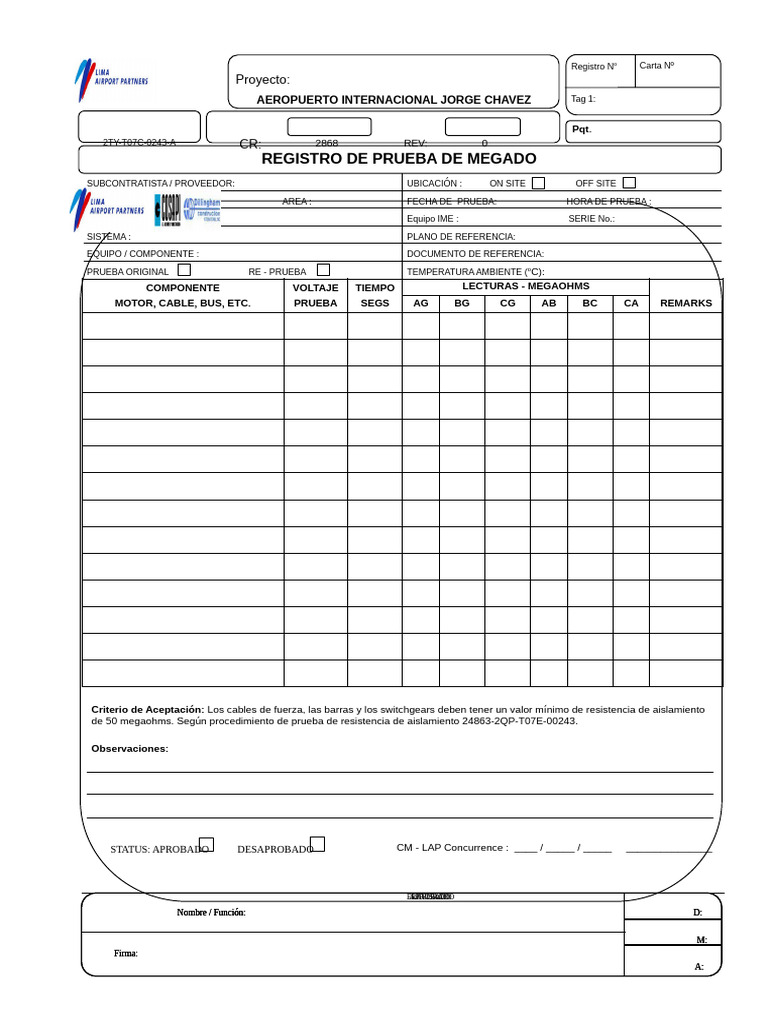 ELEC Registro de Prueba de Megado 97 | PDF