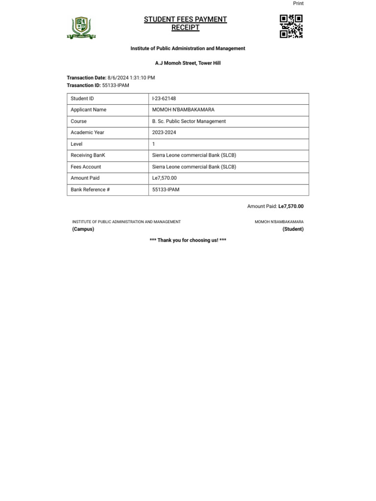 Fees Receipt | PDF