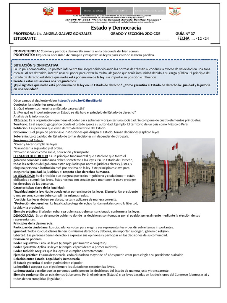 GALVEZ - Guia 37 DPCC - 4to BIM - 2DO | PDF | Democracia | Ideologías políticas