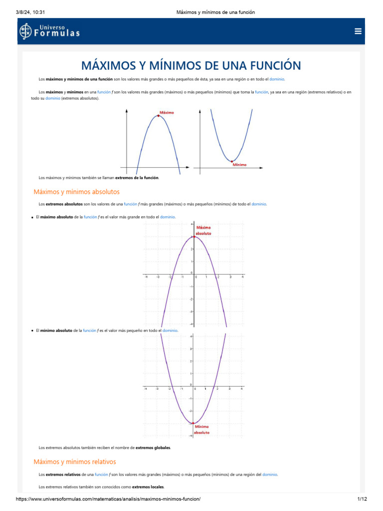 Máximos y Mínimos de Una Función | PDF | Función continua | Intervalo (Matemáticas)