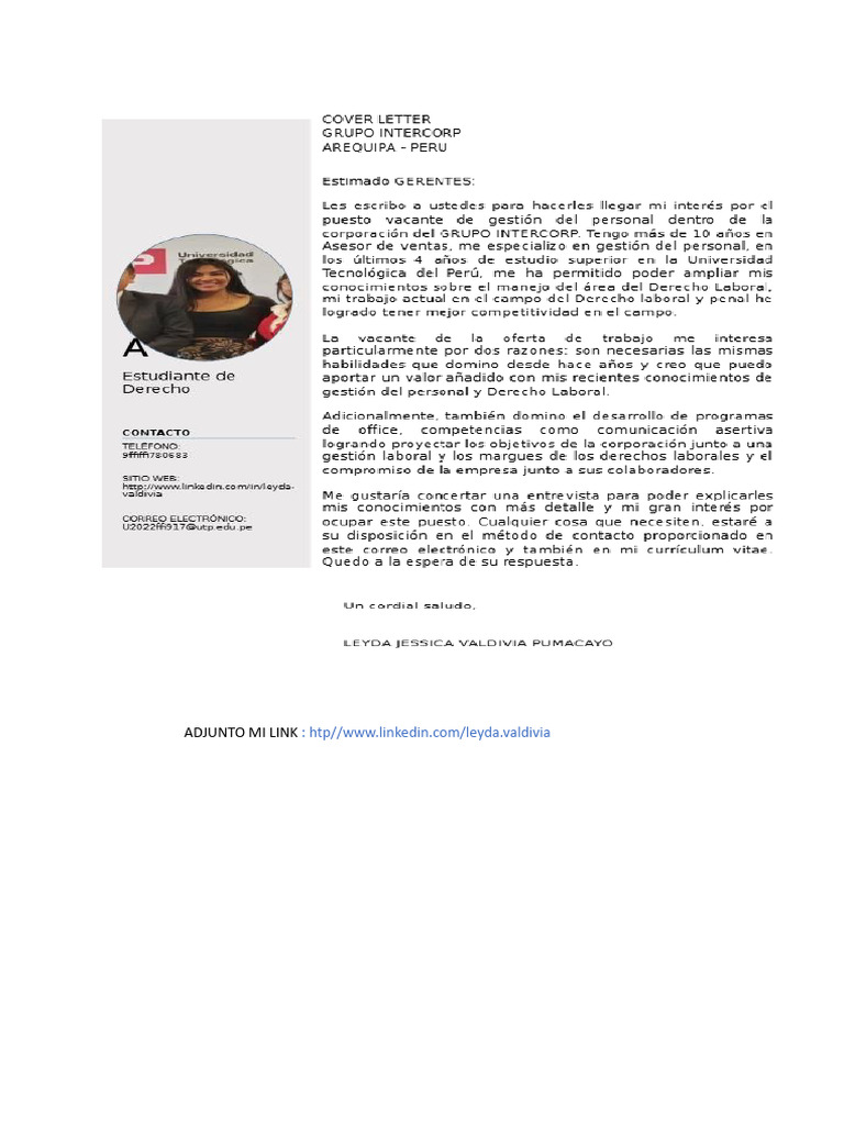 Ejemplo de Carta de Presentación - Sem 13 - Utp | PDF