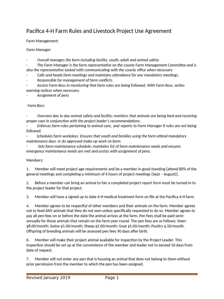 Pacifica 4-H Club farm rules | PDF | Parent | Farms