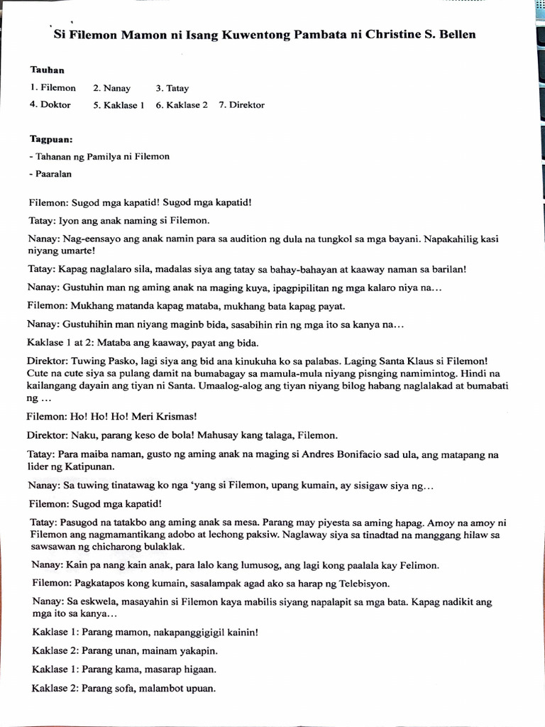 Readers Theater Si Filemon Mamon | PDF