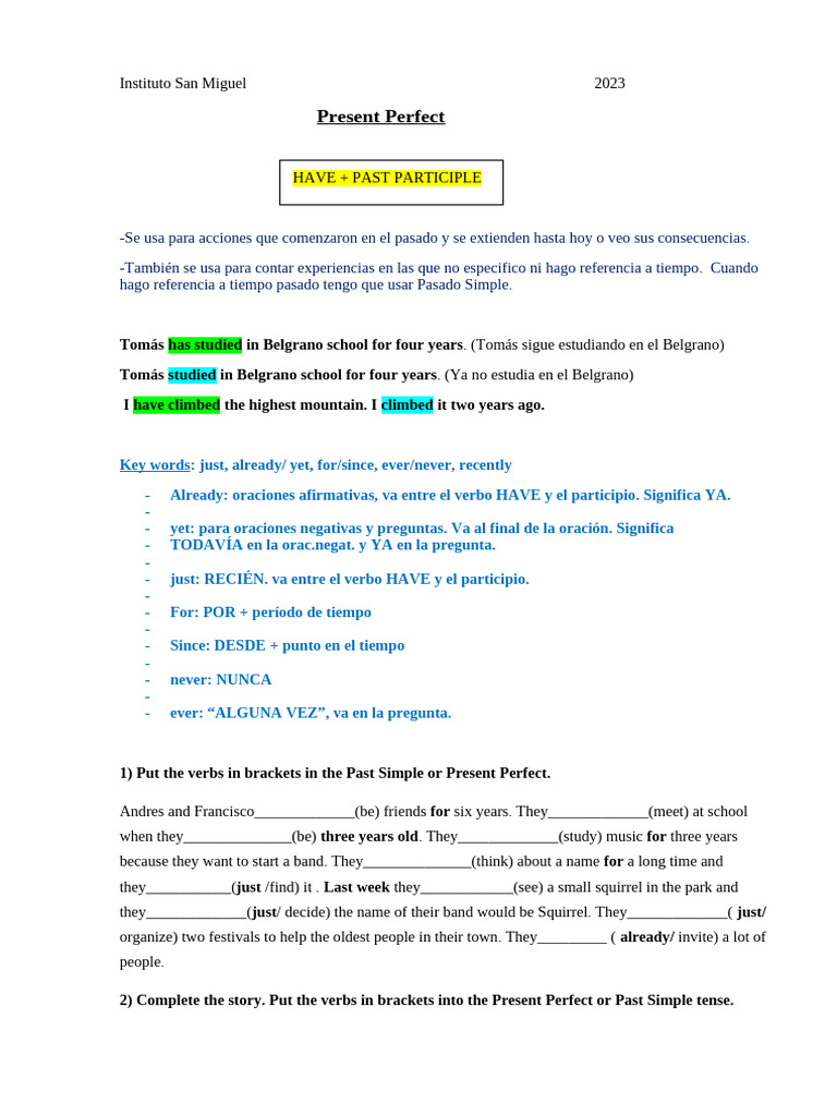 Present Perfect Expl y Ejerc | PDF | Linguistics | Languages