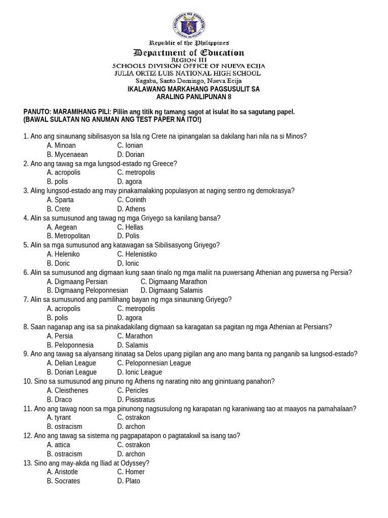 2ND Quarter Exam Ap8 | PDF