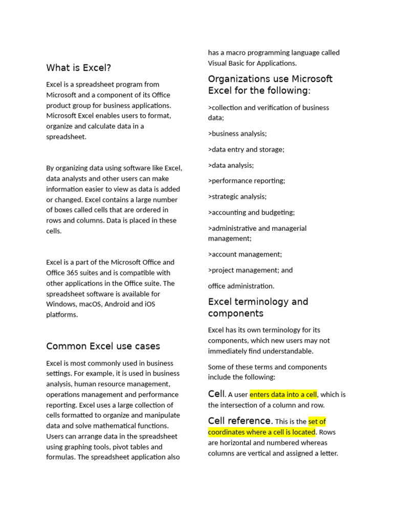 Etech Grade 11 For All Strand Excel Reviewer | PDF | Microsoft Excel | Spreadsheet