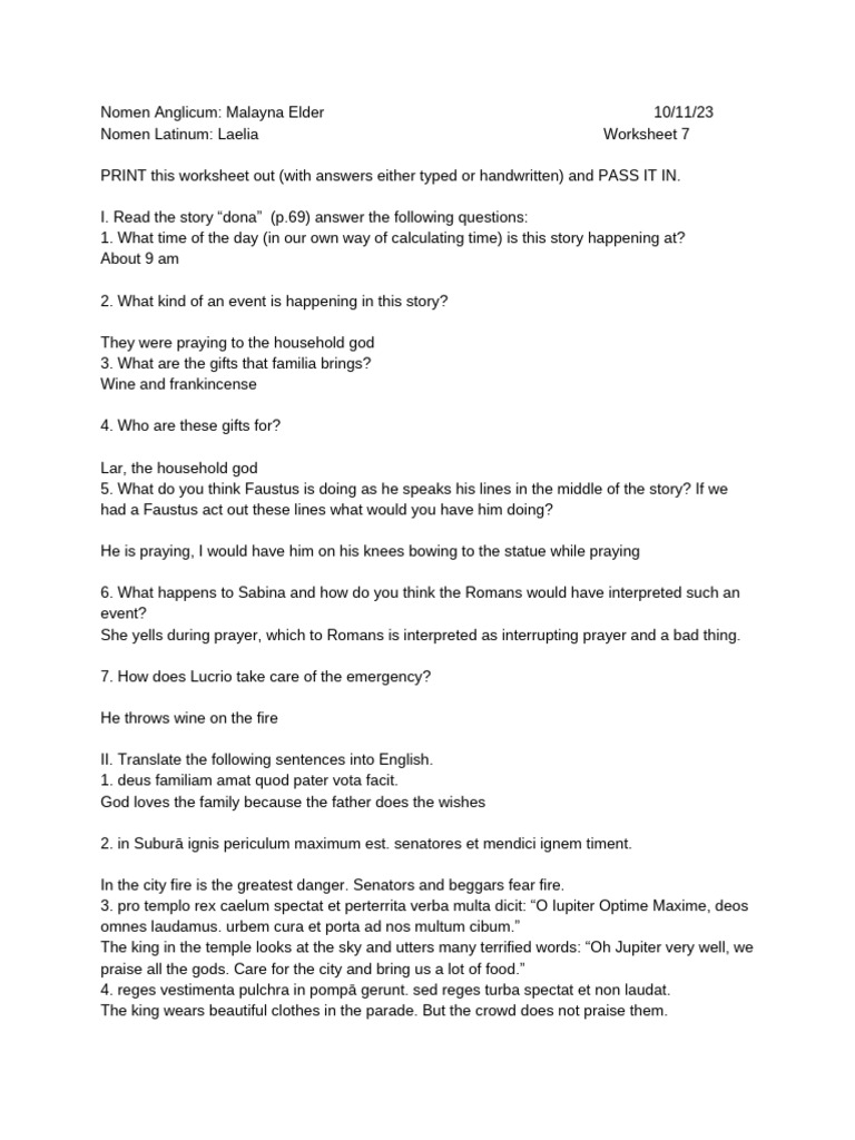 Worksheet 7 Latin | PDF