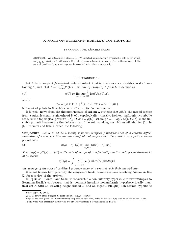 Eckmann Ruelle Conjecture | PDF | Compact Space | Measure (Mathematics)