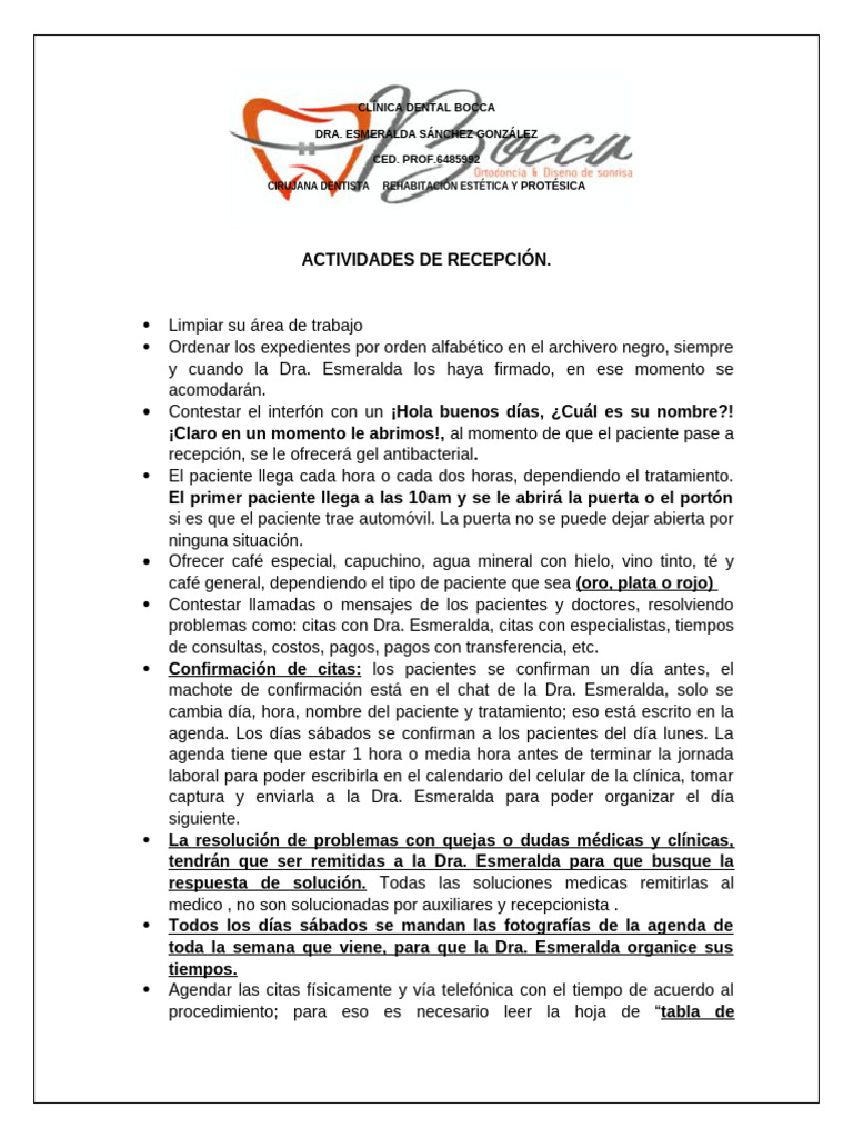 Actividades de Recpecion | PDF