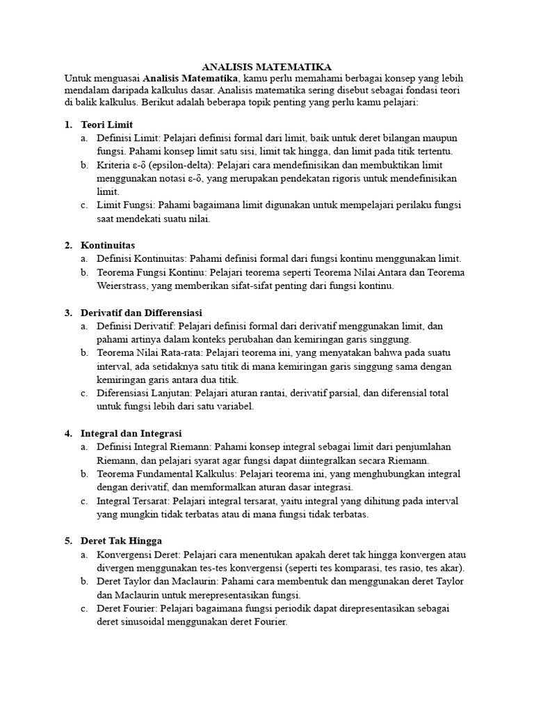 Analisi Matematika (Matematika Lanjut) | PDF