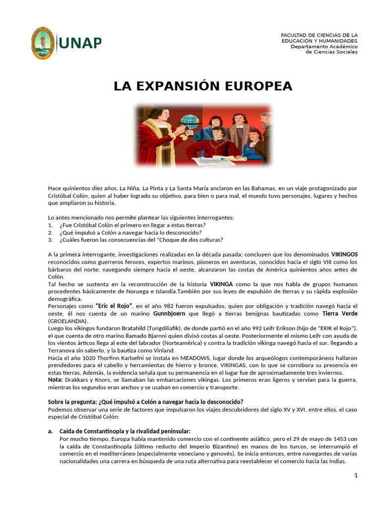 La Expansión Europea | PDF | Cristobal colon | Edad del descubrimiento