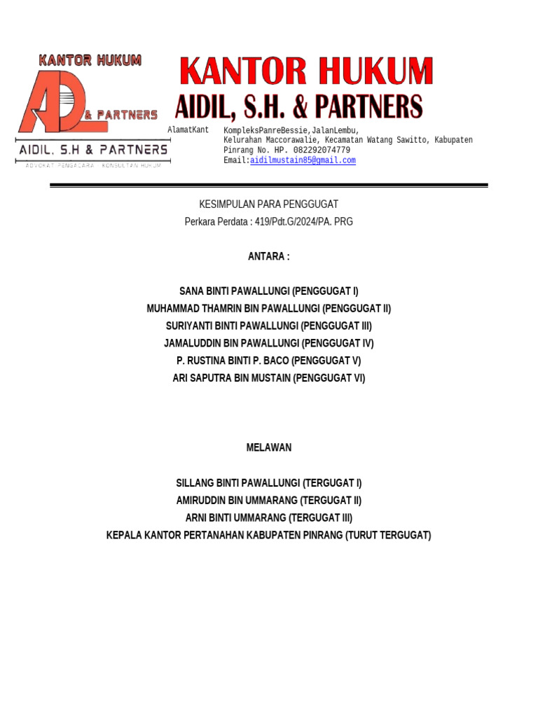 KESIMPULAN PARA PENGGUGAT PARIA Ardhani Baru | PDF