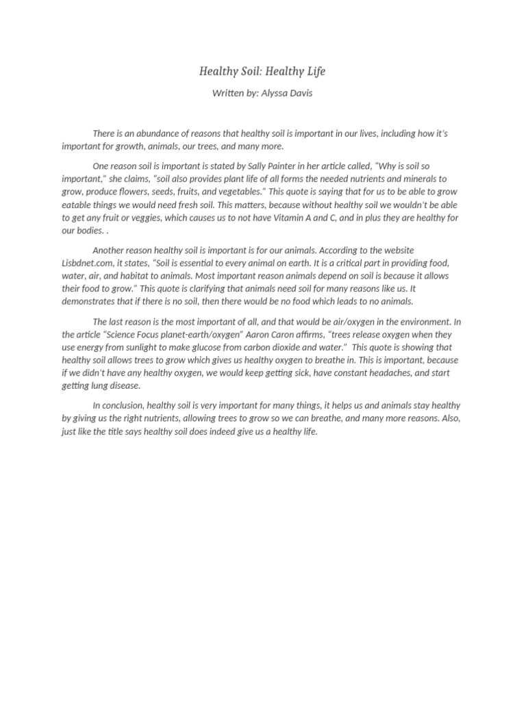 Healthy Soil Healthy Life Essay Completed | PDF