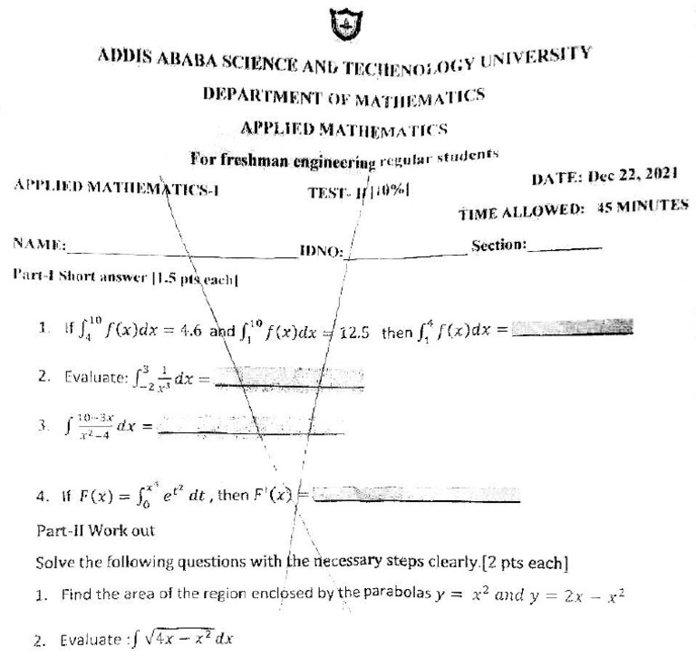 Applied Math I Midterm Exam 1 (AASTU) | PDF