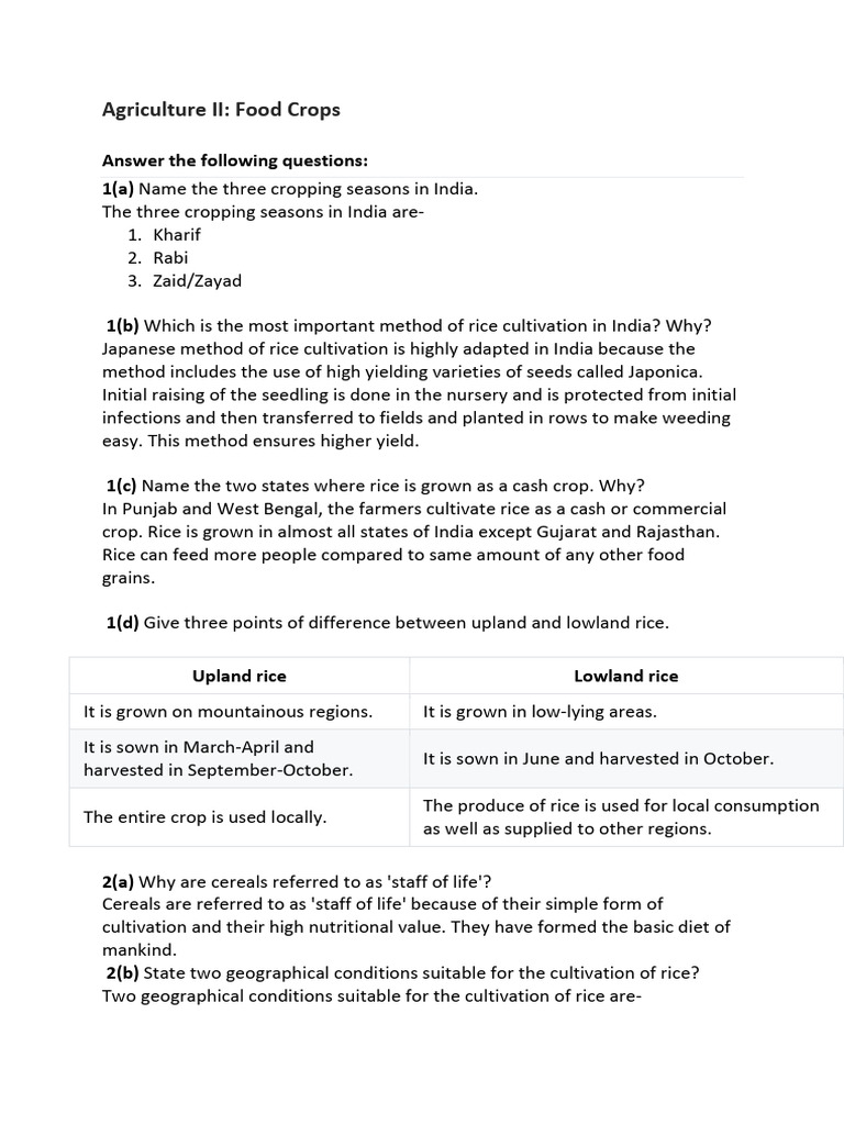 Agriculture Ii Notes Total Geography | PDF | Rice | Wheat