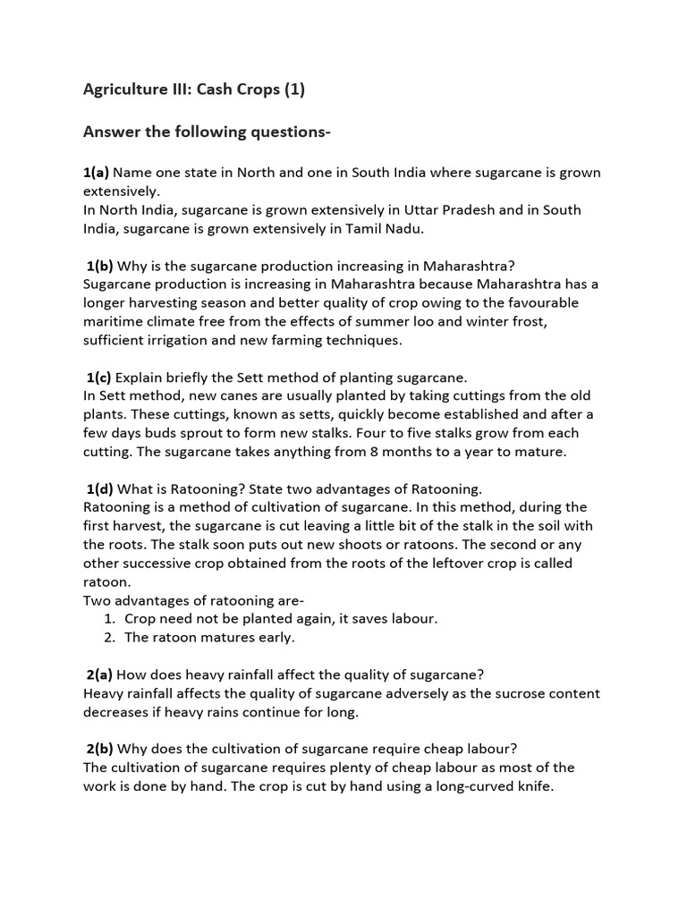 Agriculture Iii Notes Total Geography | PDF | Sugarcane | Cotton