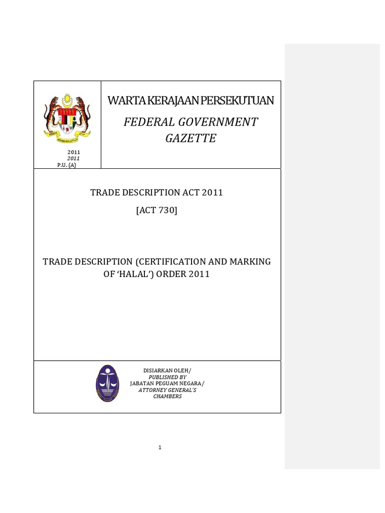 Tda 2011 Cert and Marking Halal Order | PDF | Fine (Penalty) | Criminal Law