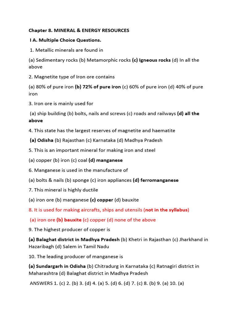 Geography Ch. 8 Mineral and Energy Resources-I | PDF | Iron Ore | Steel