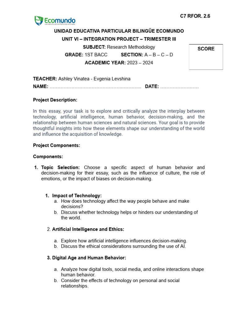 RESEARCH 1st Bacc Integration Project 3T.docx | PDF | Decision Making | Intelligence (AI ...