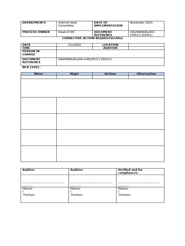 CARs Form | PDF