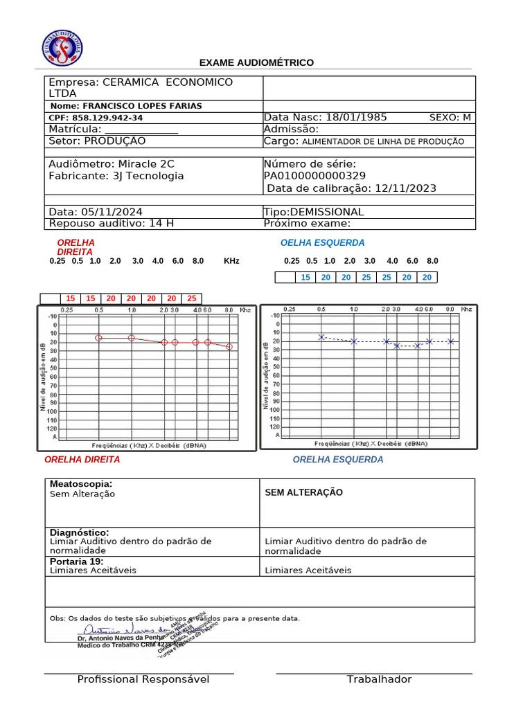 EXAME AUDIOMÉTRICO - NORMAL - 040934 (Reparado) | PDF