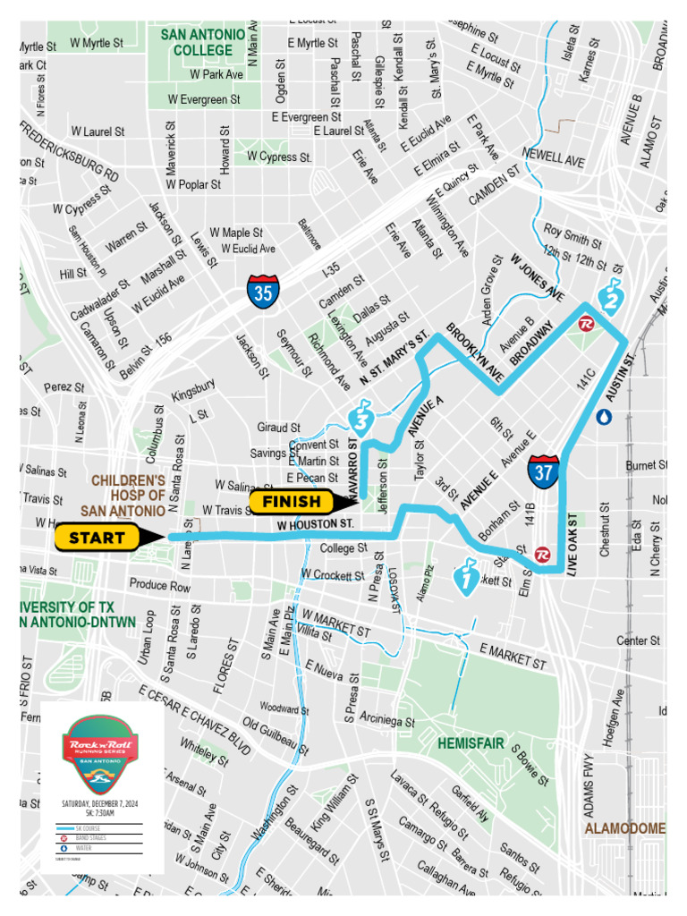 Rock 'N' Roll Running Series 5K Route For 2024 in San Antonio | PDF