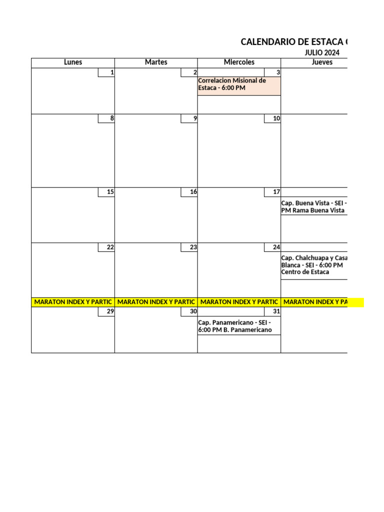 Formato Calendario - Estaca | PDF