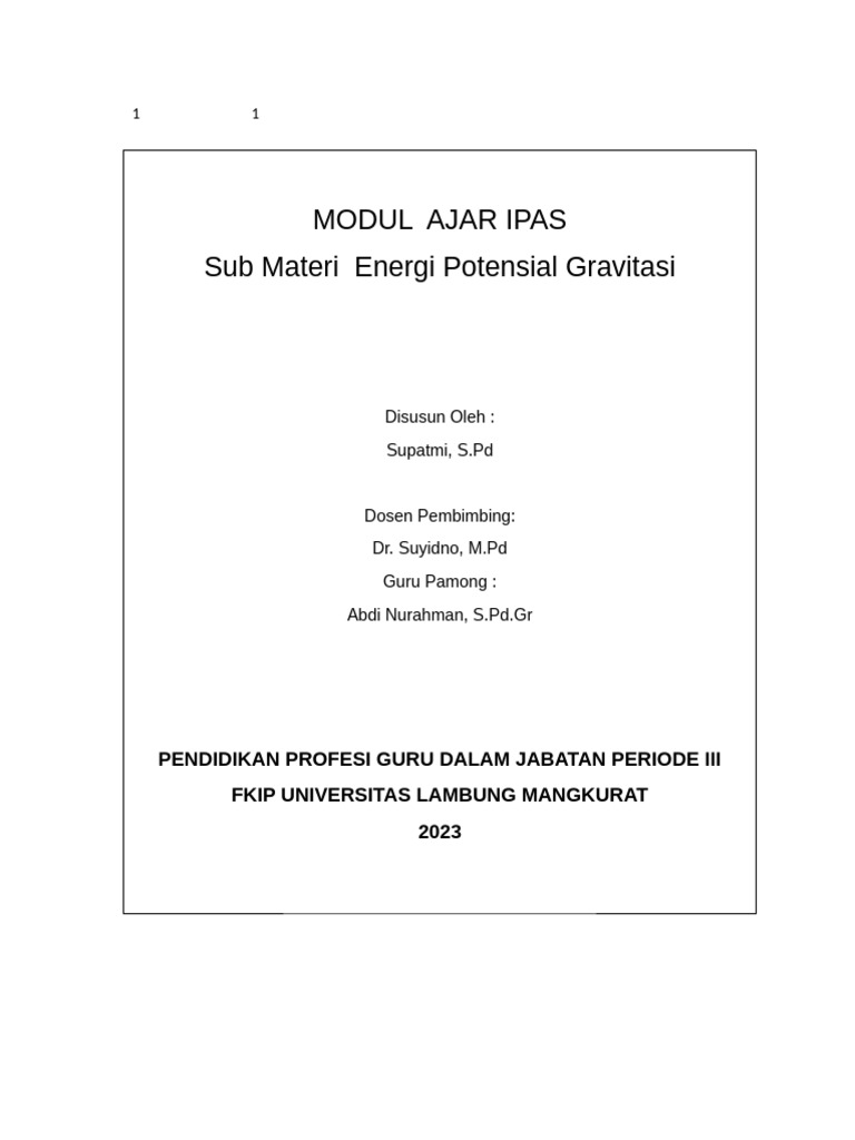 Modul Ajar Materi Energi Potensial Sukses Format KUMER Untuk MAJU PPL | PDF