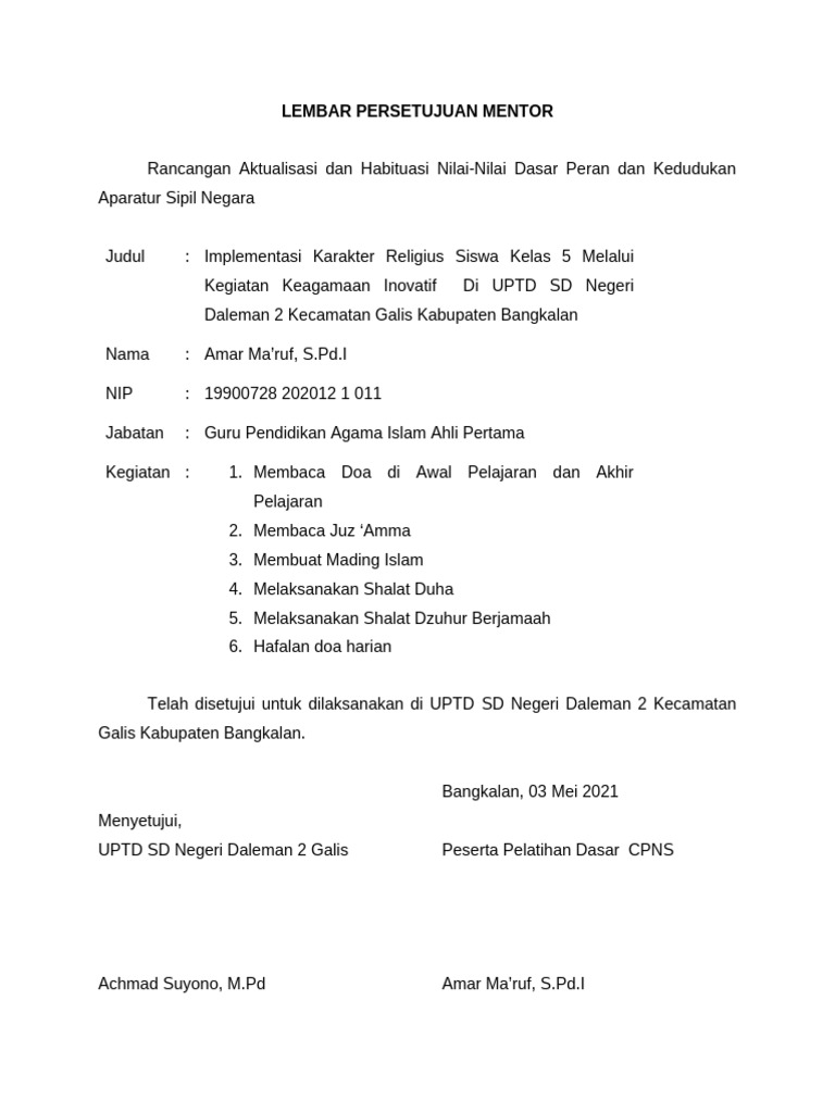 Lembar Persetujuan Mentor | PDF