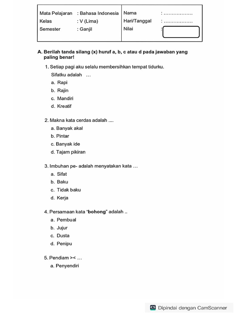 Sas Bahasa Indonesia Kelas 5 SMT 1 Kurmer | PDF