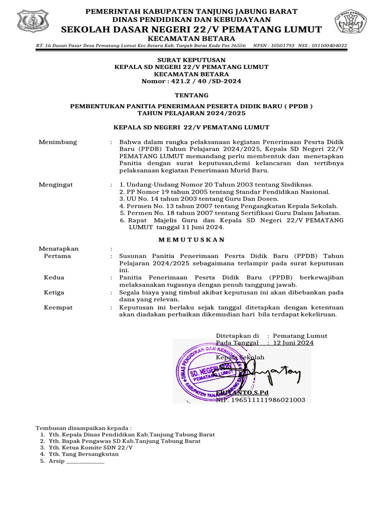 SK PPDB 2024 2025 | PDF