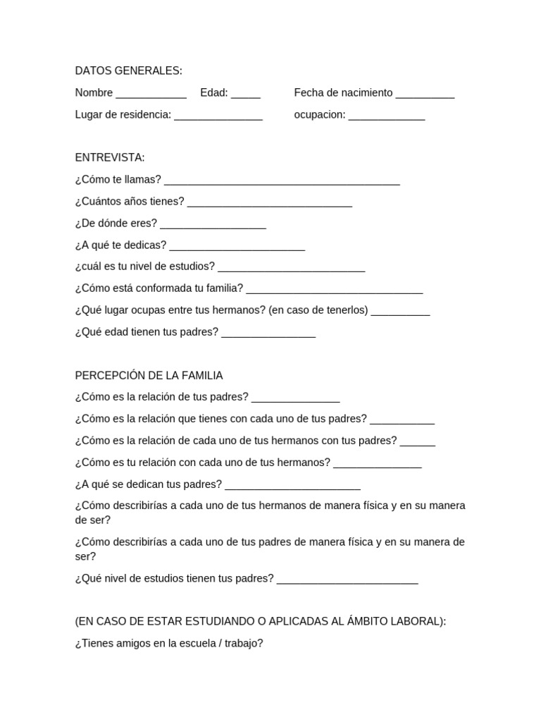 Formato de Entrevista Inicial | PDF