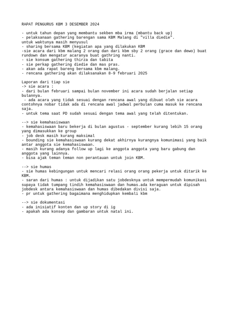 RAPAT PENGURUS 3 DES 24 | PDF
