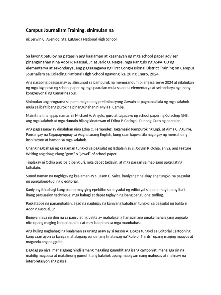 Campus Journalism Training | PDF