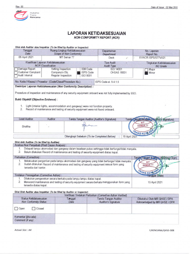 Internal Audit Report ISPS APRIL 2021 | PDF