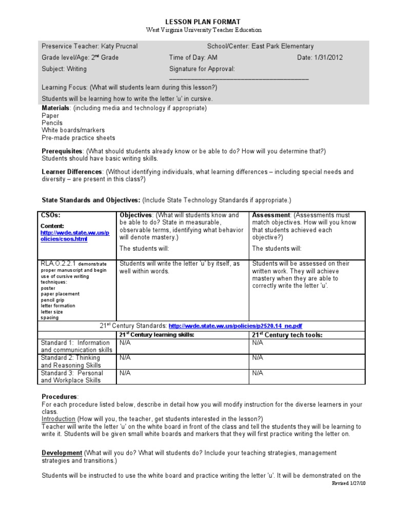 Lesson Plan 1:31 Handwriting) | PDF | Educational Assessment | Lesson Plan