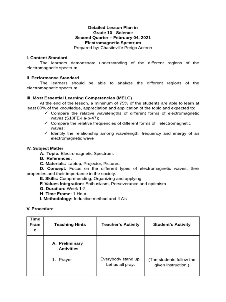 DLP in Science 10 - Quarter 2 | PDF | Electromagnetic Spectrum ...