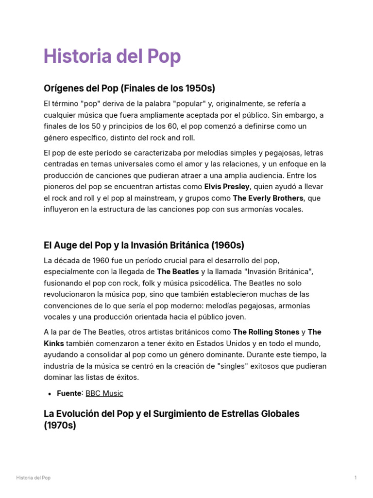 Historia Del Pop | PDF | Música pop | La música rock