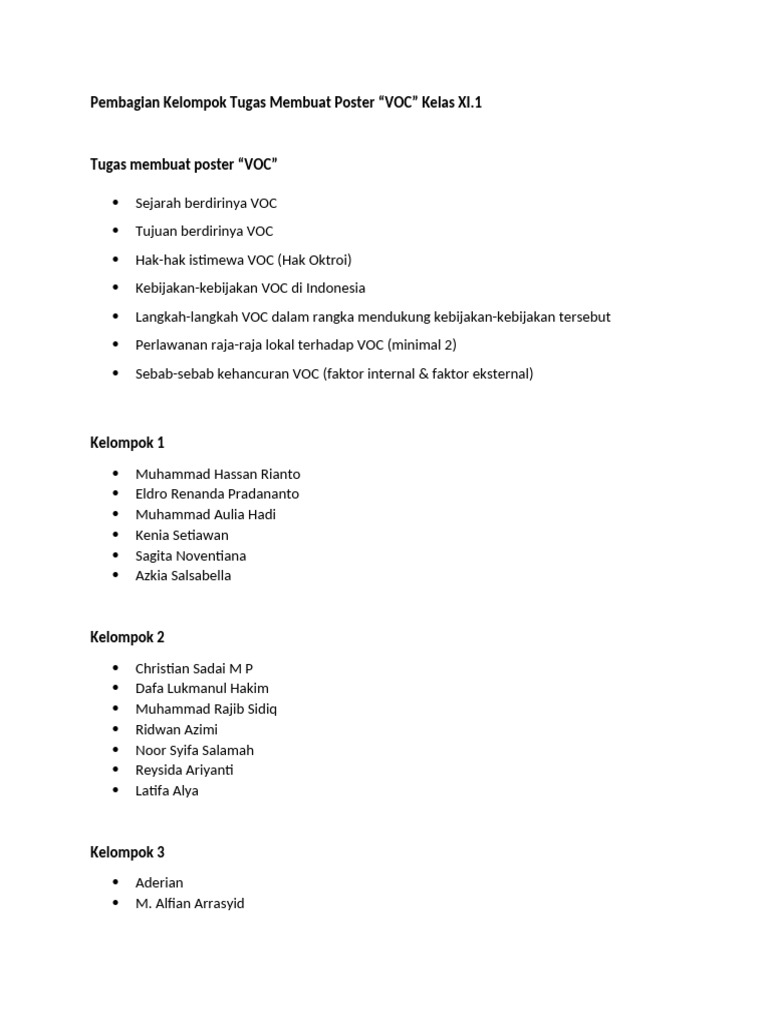 Kelompok Tugas Membuat Poster VOC Kelas XI.1 | PDF