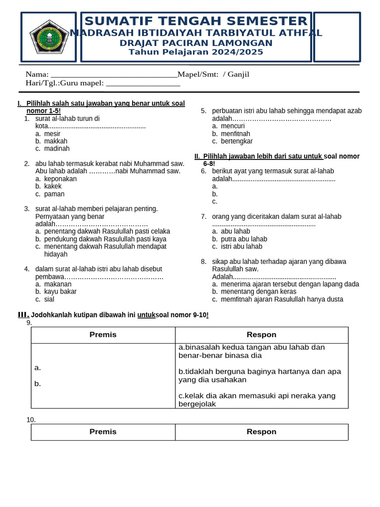 Format Soal KLS 2,3 | PDF